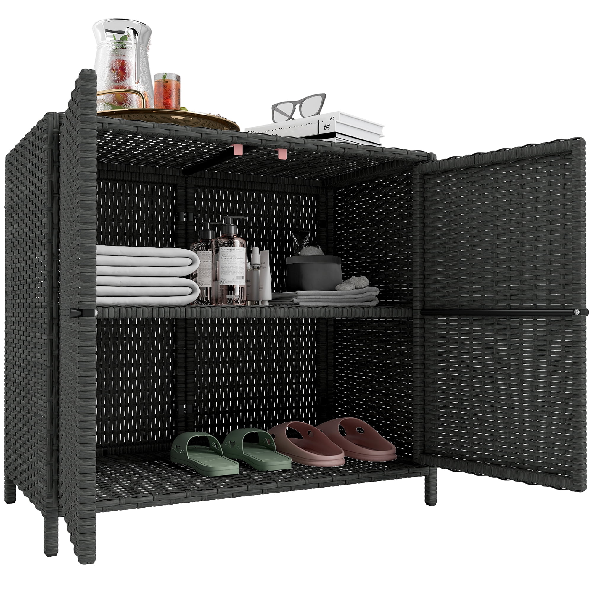 Click here for Outsunny Wicker Outdoor Storage Cabinet With 2 Mag... prices