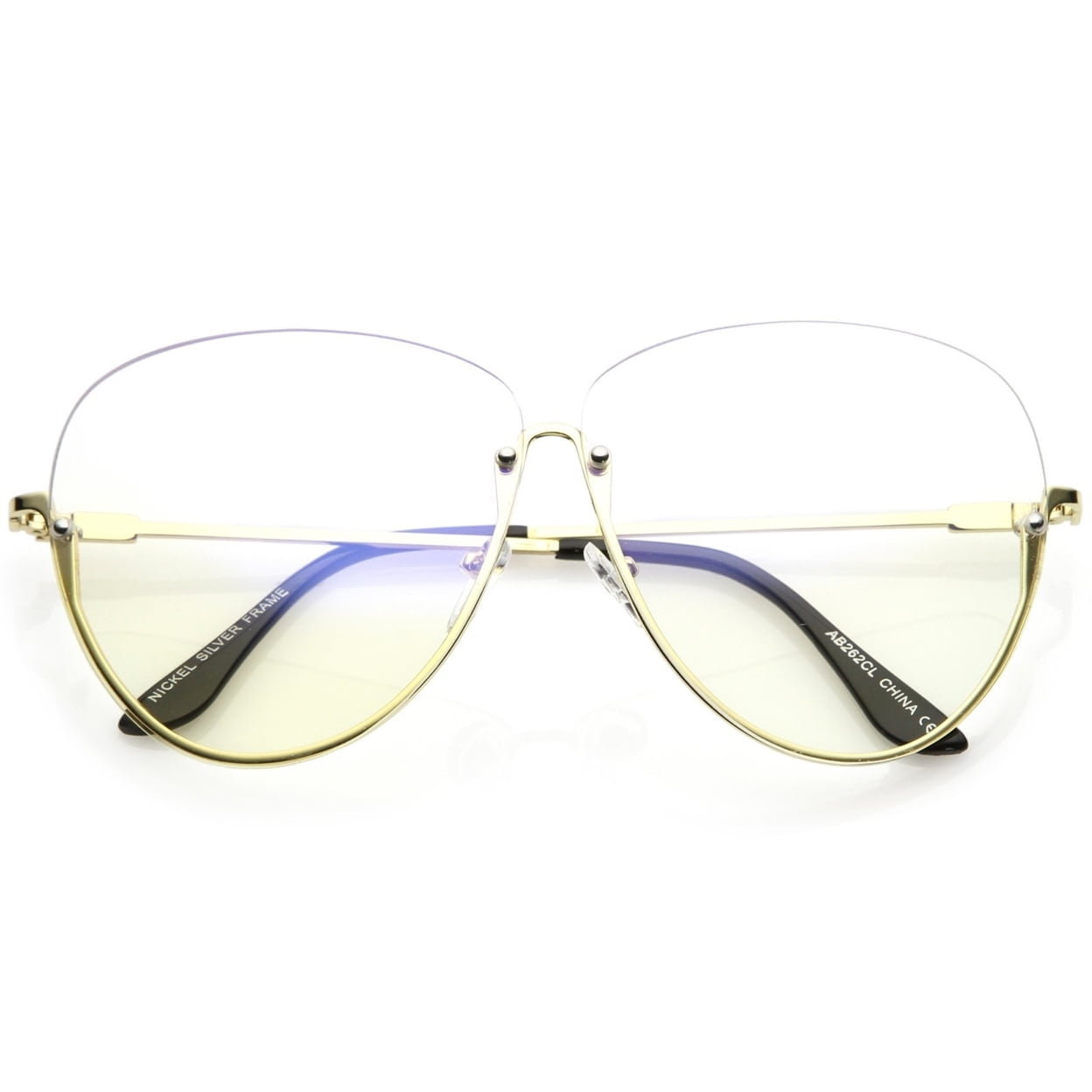Oversize Semi-Rimless Eye Glasses Rivet Details Clear Lens 64mm ...