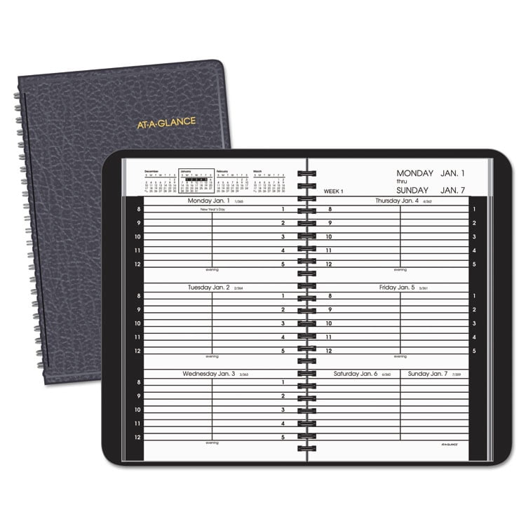 WEEKLY APPOINTMENT BOOK RULED FOR HOURLY APPOINTMENTS, 8 X 4 7/8, BLACK ...