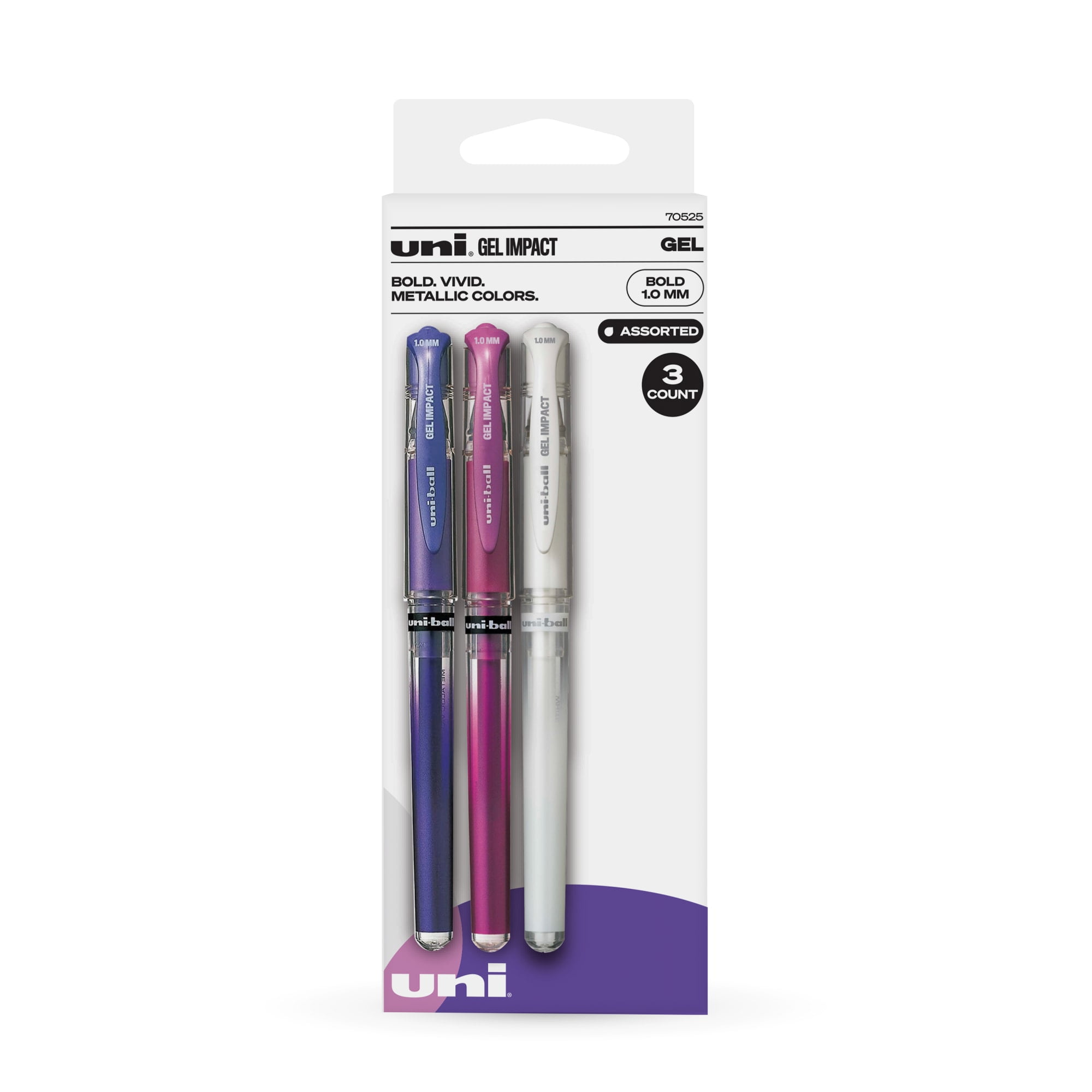 Uniball Gel Impact Pens, Bold Point, 1.0 mm, Assorted Ink, 3 Count ...