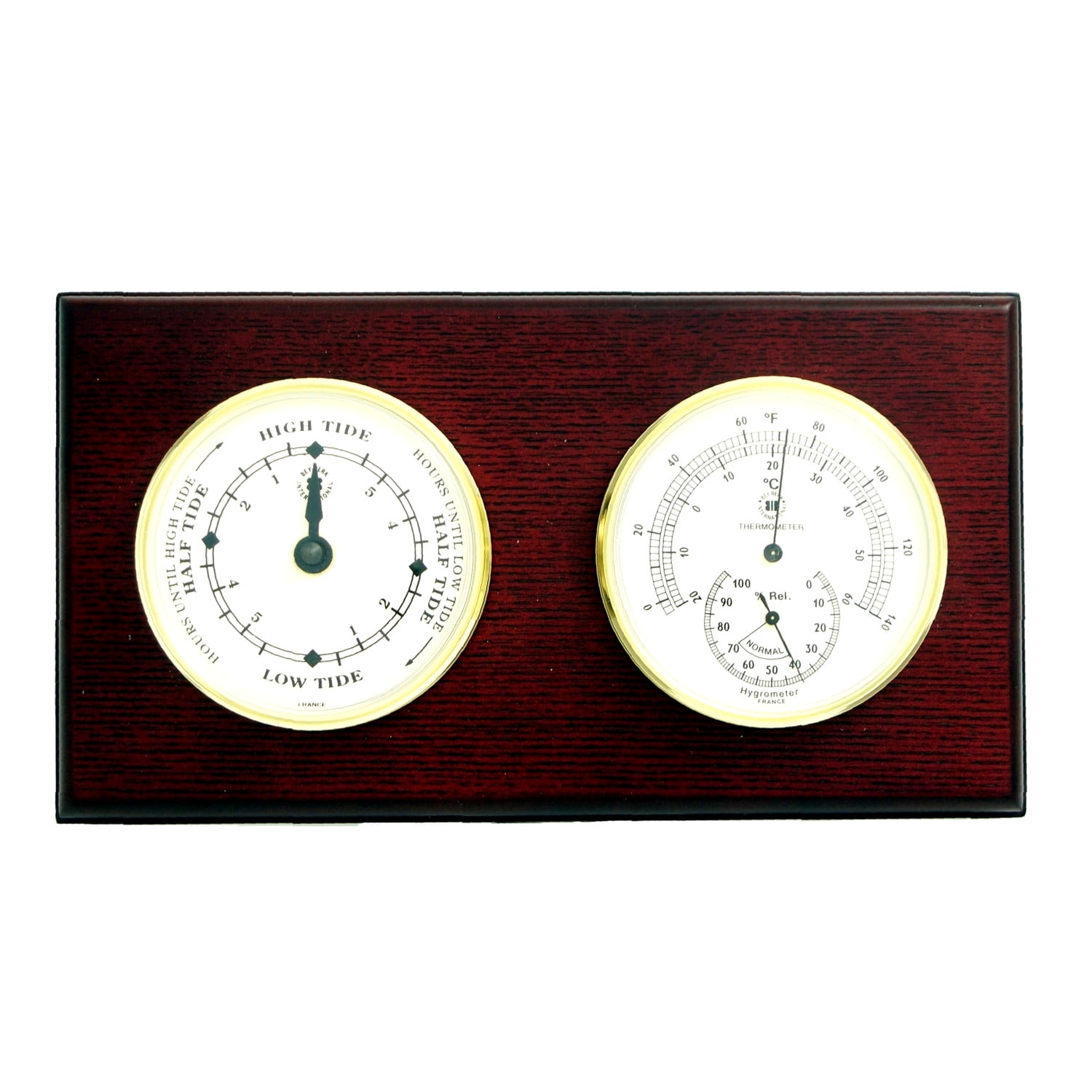Tide Clock and Thermometer with Hygrometer on Mahogany Wood with Brass ...