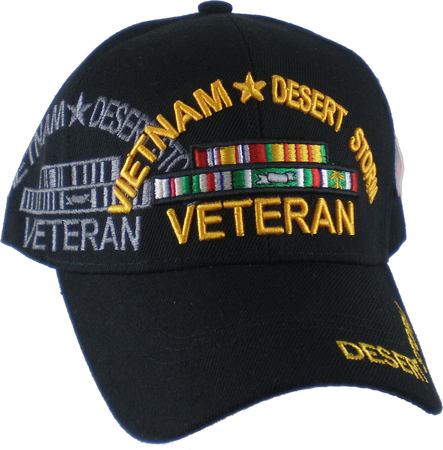 Vietnam + Desert Storm War Veteran Ribbon Shadow Mens Cap [Baseball Cap ...
