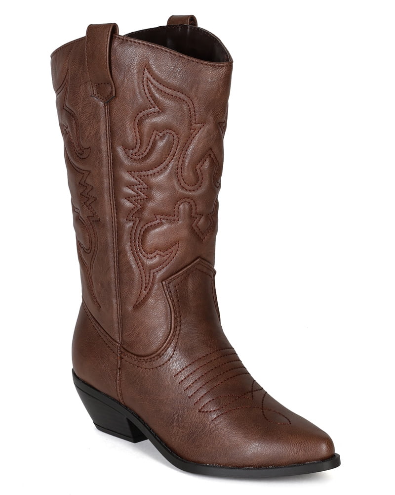 Leatherette Women Embroidered Pointy Toe Cowboy Boot BE52 - Walmart.com