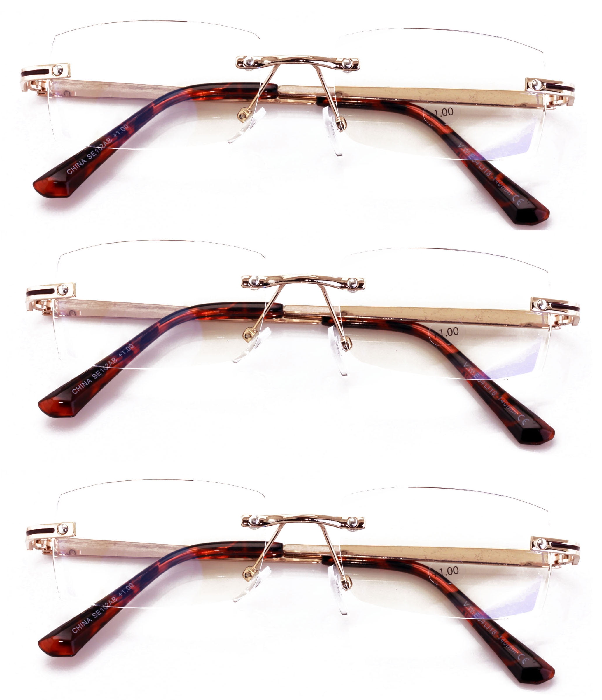 3 Pairs Men Full Rimless Reading Glasses Metal Frame- Rectangular Anti ...