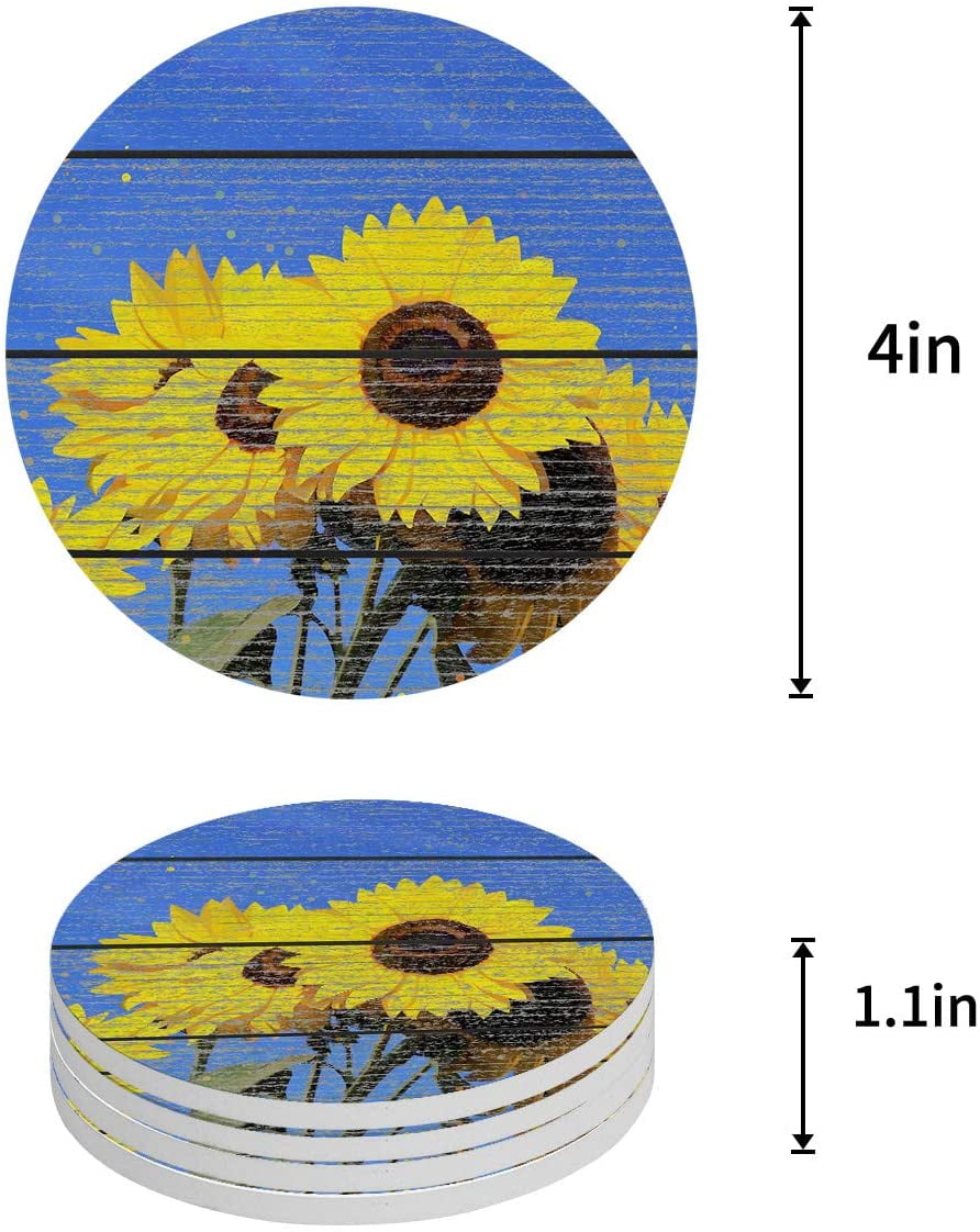 ZHANZZK Sunflower Set of 6 Round Coaster for Drinks, Absorbent Ceramic ...
