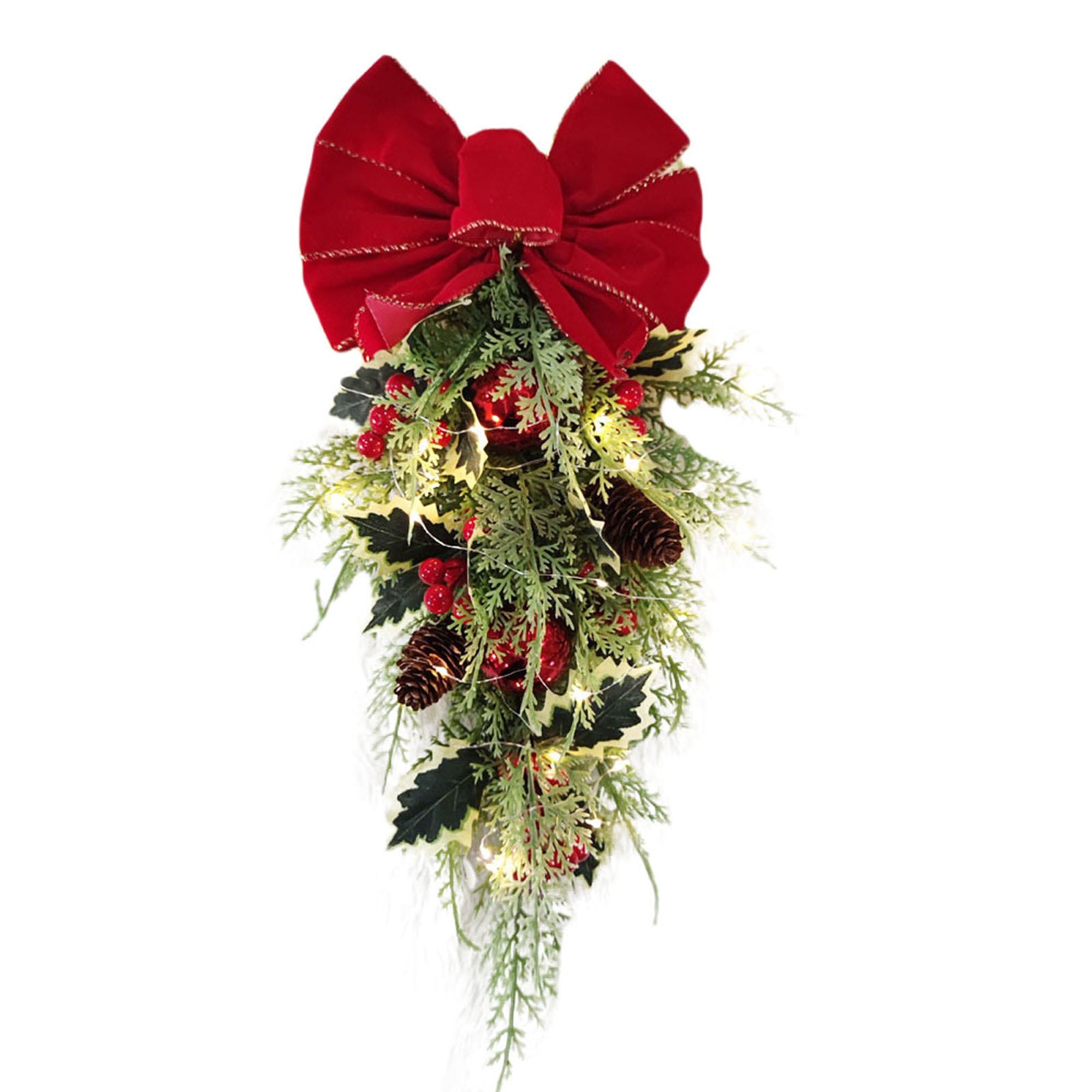 Christmas Swag Wreaths with Lights, Cordless Prelit Stairway Swag Trim ...