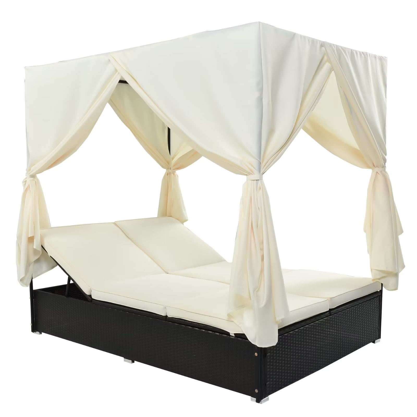 JINS&VICO Patio Sunbed with Canopy, Outdoor Rattan Furniture Set with ...