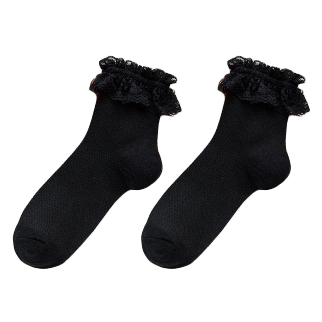 FAIOIN Women Girls Sweet Ruffle Frilly Lace Short Crew Socks Lolita ...