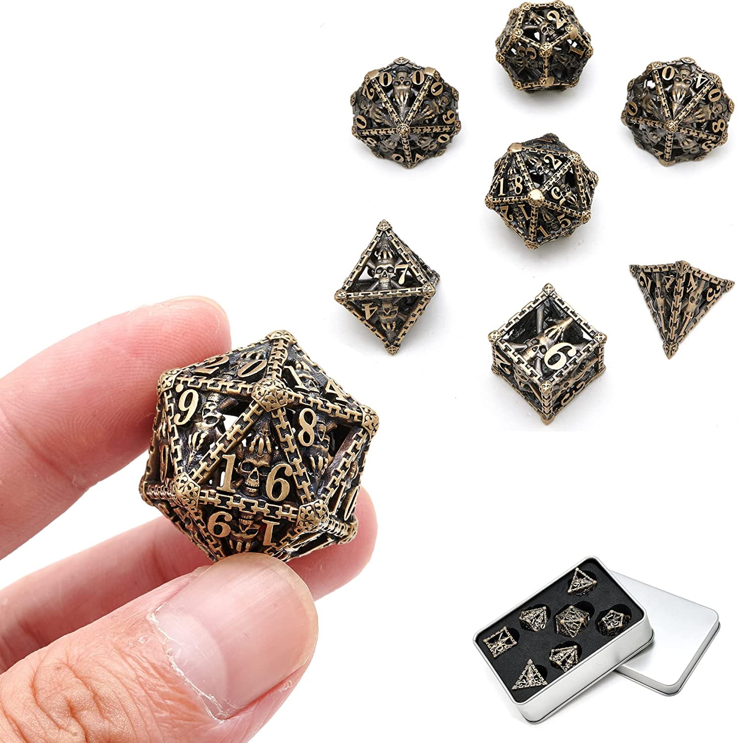 Hollow D&D Metal Dice Set,7 Pieces Halloween Skull DND Dice Sets,Large ...