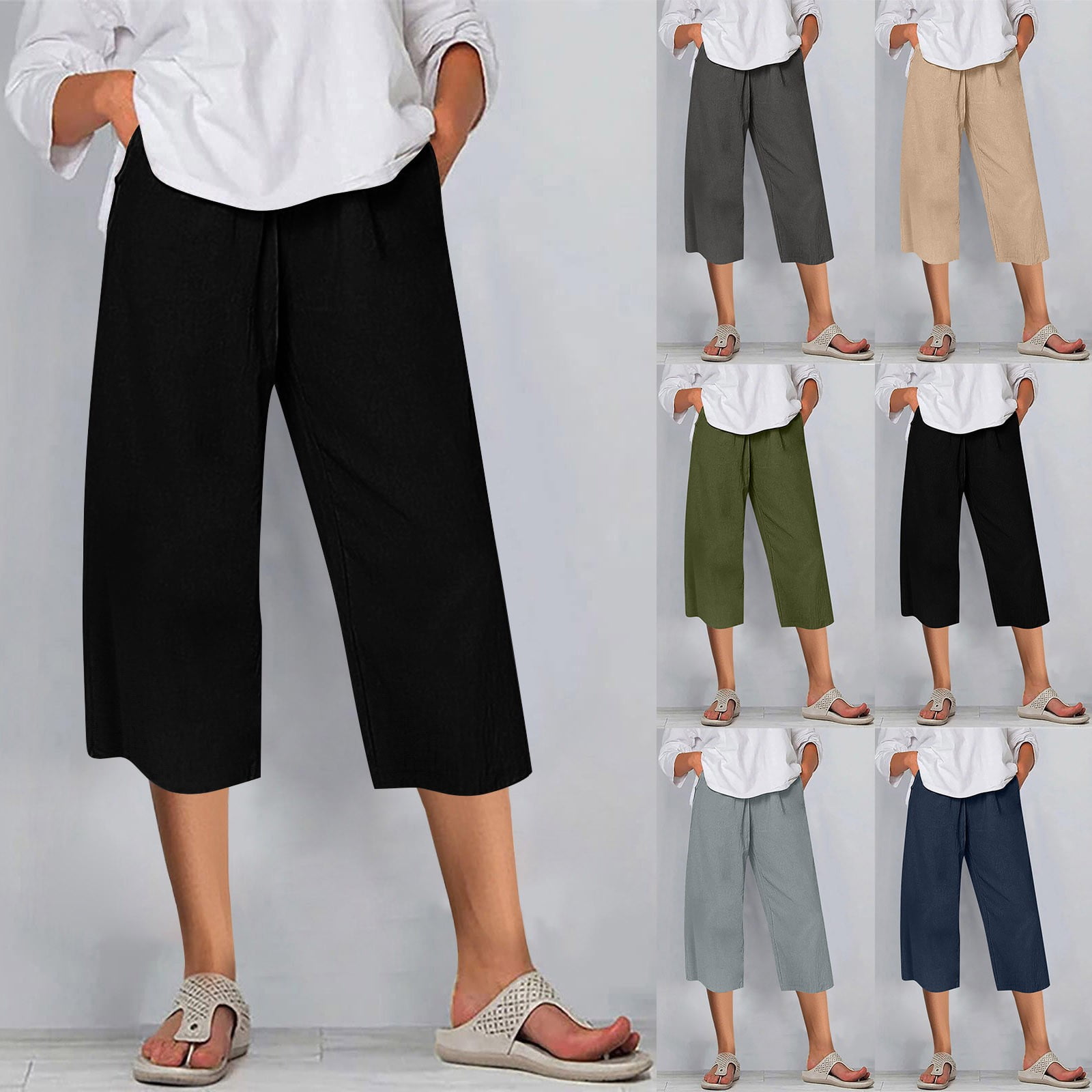 Click here for Eiyaclvo Womens Bermuda Shorts Elastic Waisted Kne... prices