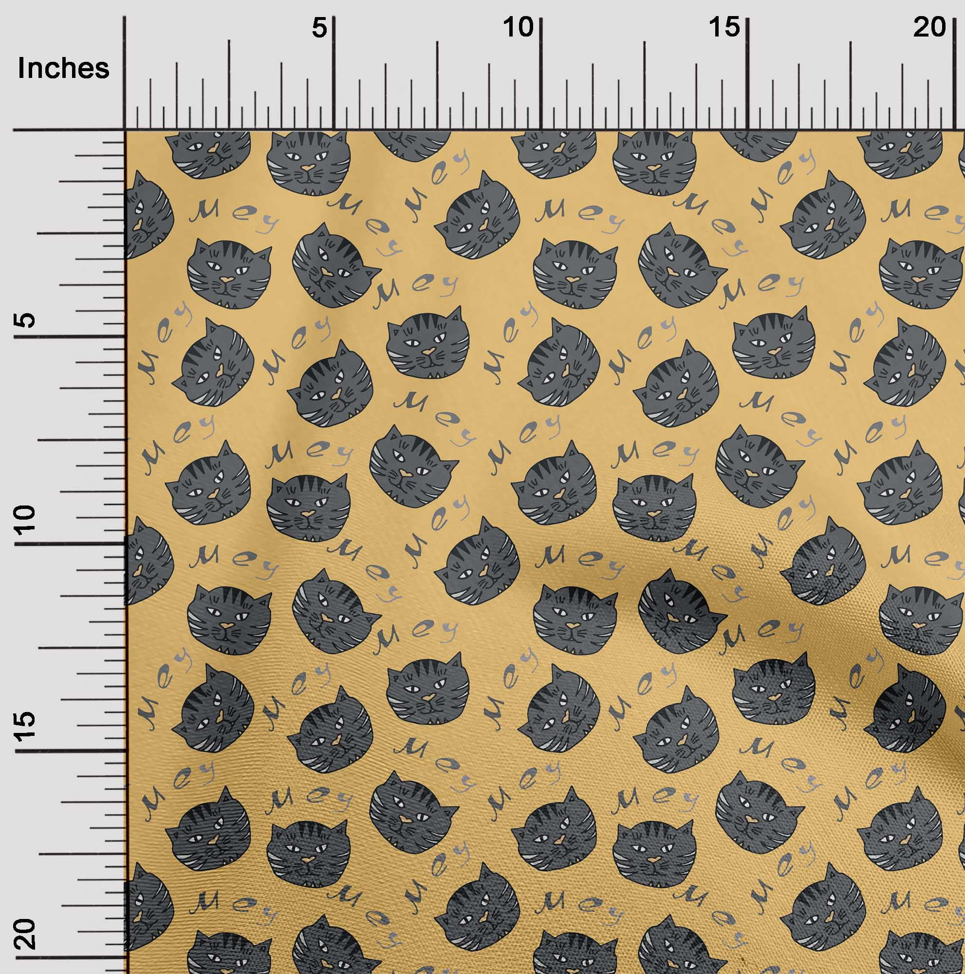 oneOone Viscose Chiffon Pale Orange Fabric Cat Face Animal Dress ...