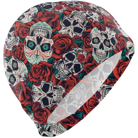Swimming Cap Day of The Dead Sugar Skulls Red Roses Unisex Adult Swim ...