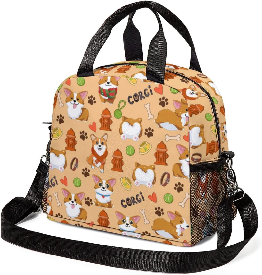 Insulated Corgi Lunch Bag with Removable Shoulder Strap, Reusable ...