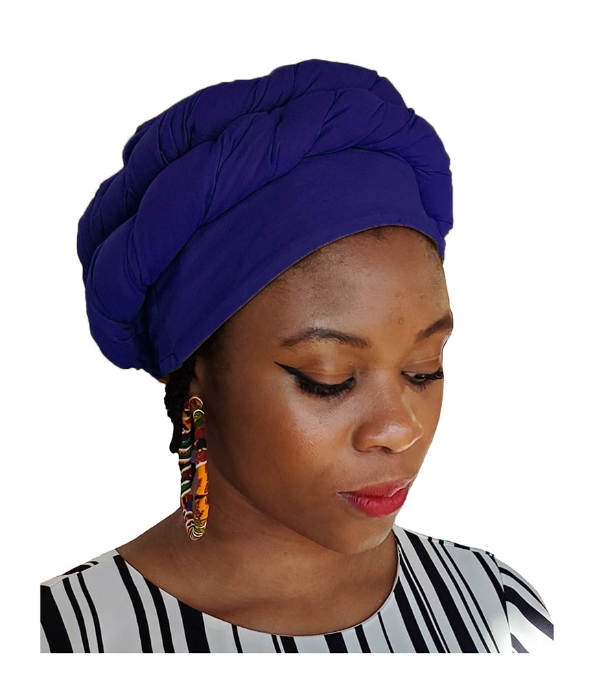 Blue African Modu Hat - Pre-tied Head wrap - Walmart.com