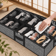Black Under Bed Shoe Storage Organizer, Holds 16 Pairs Shoes + 4 Pairs ...