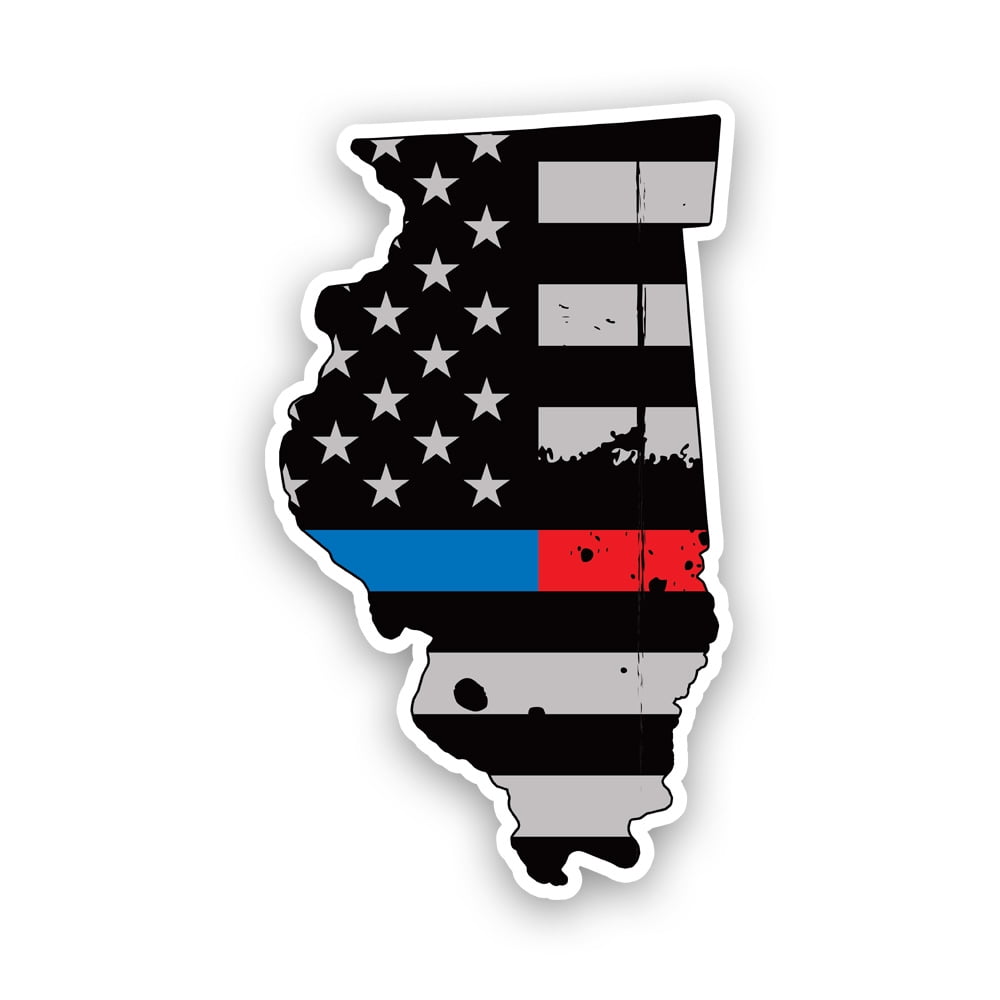 Distressed Thin Blue Red Line Illinois State Shaped Subdued US Flag ...