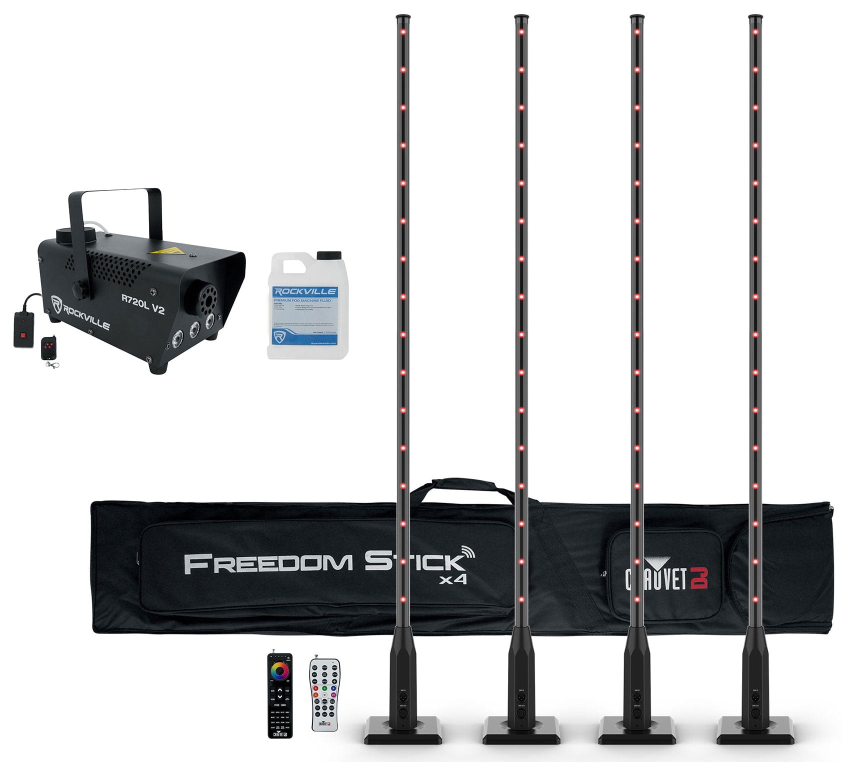 Chauvet Freedom Stick X4 Wireless Battery RF DMX Light Sticks+XL Remote ...