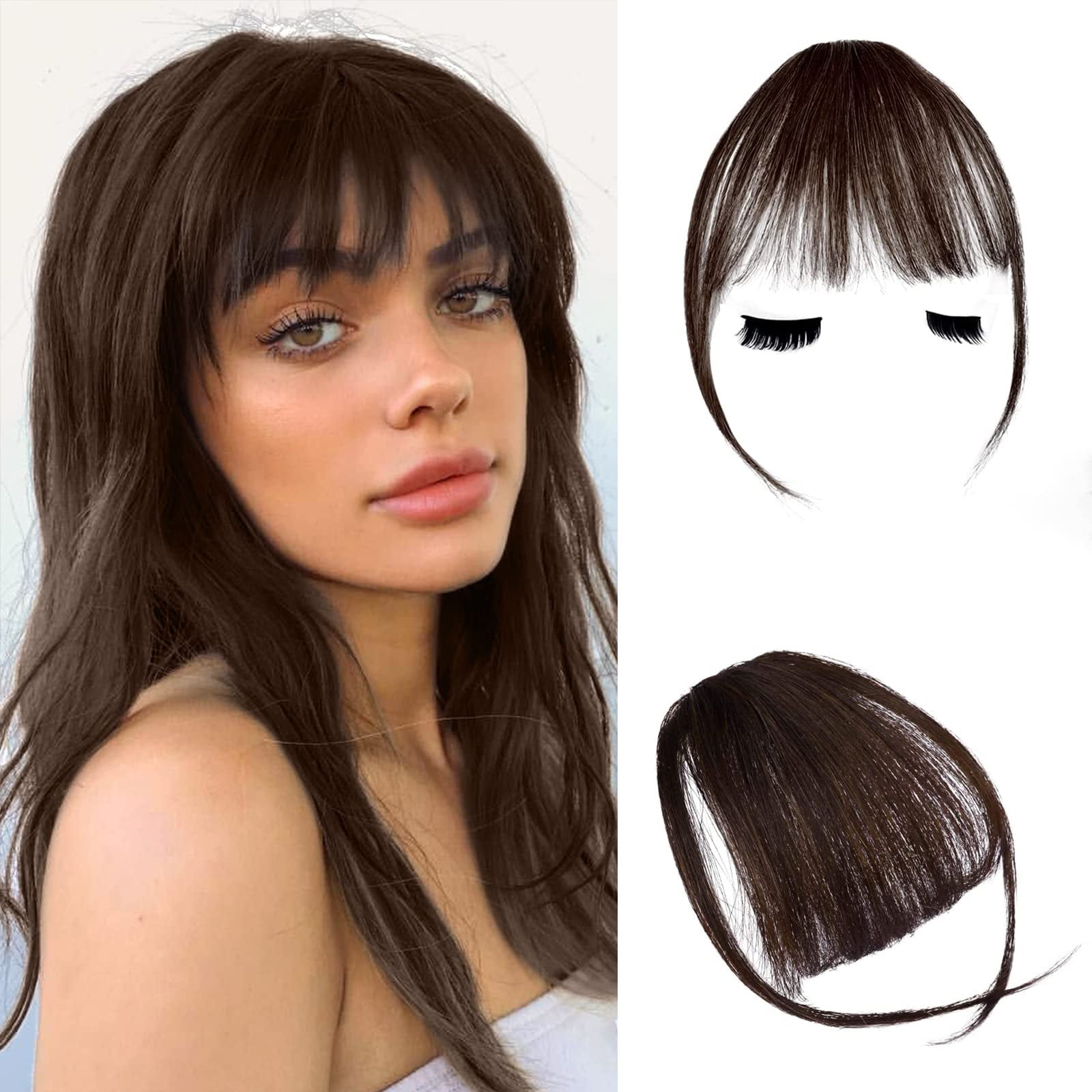 MORICA Clip in Bangs 100% Human Hair Air Bangs Real Hair Extensions ...