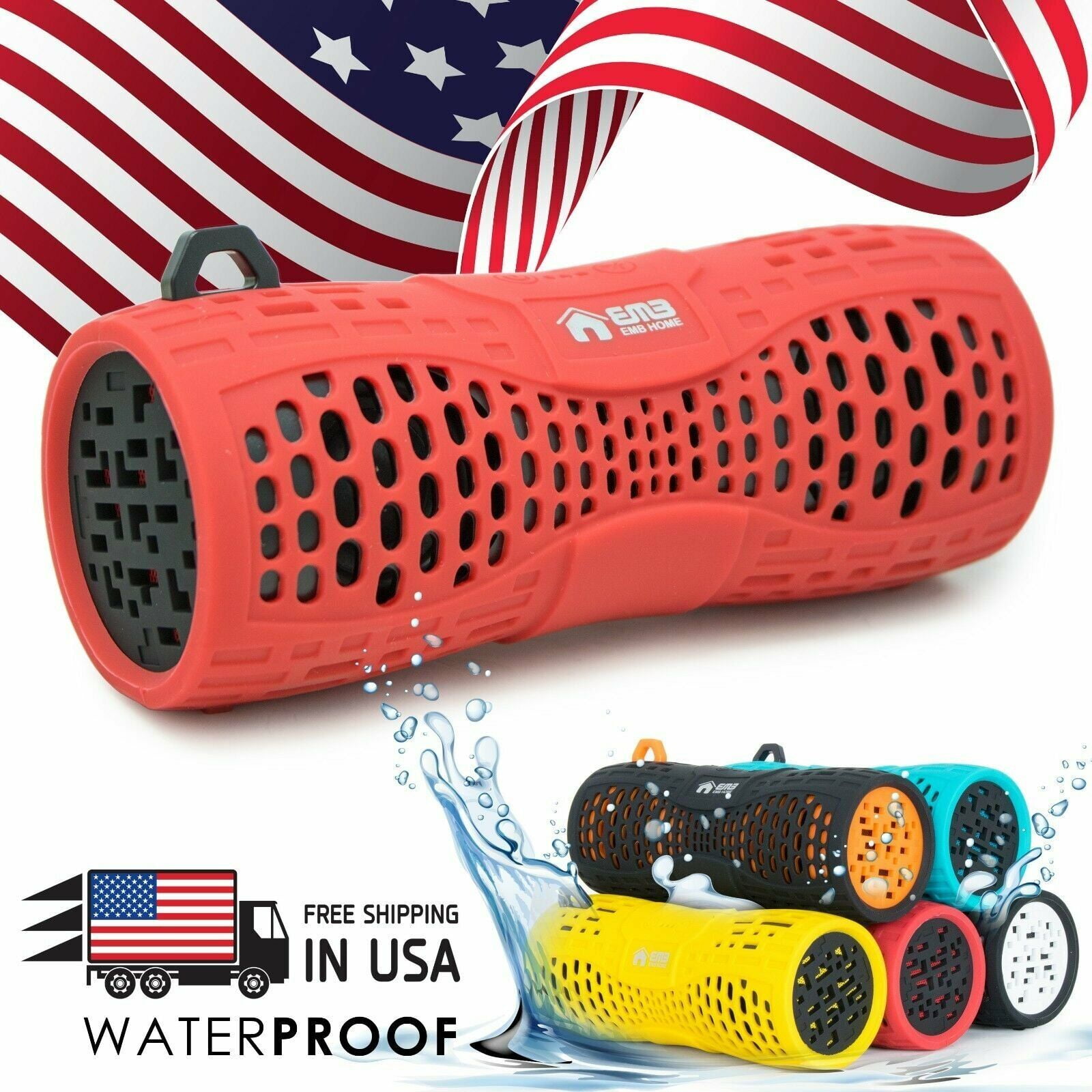 EMB Rechargeable Waterproof Speaker Outdoor Wireless Shower - Red w ...