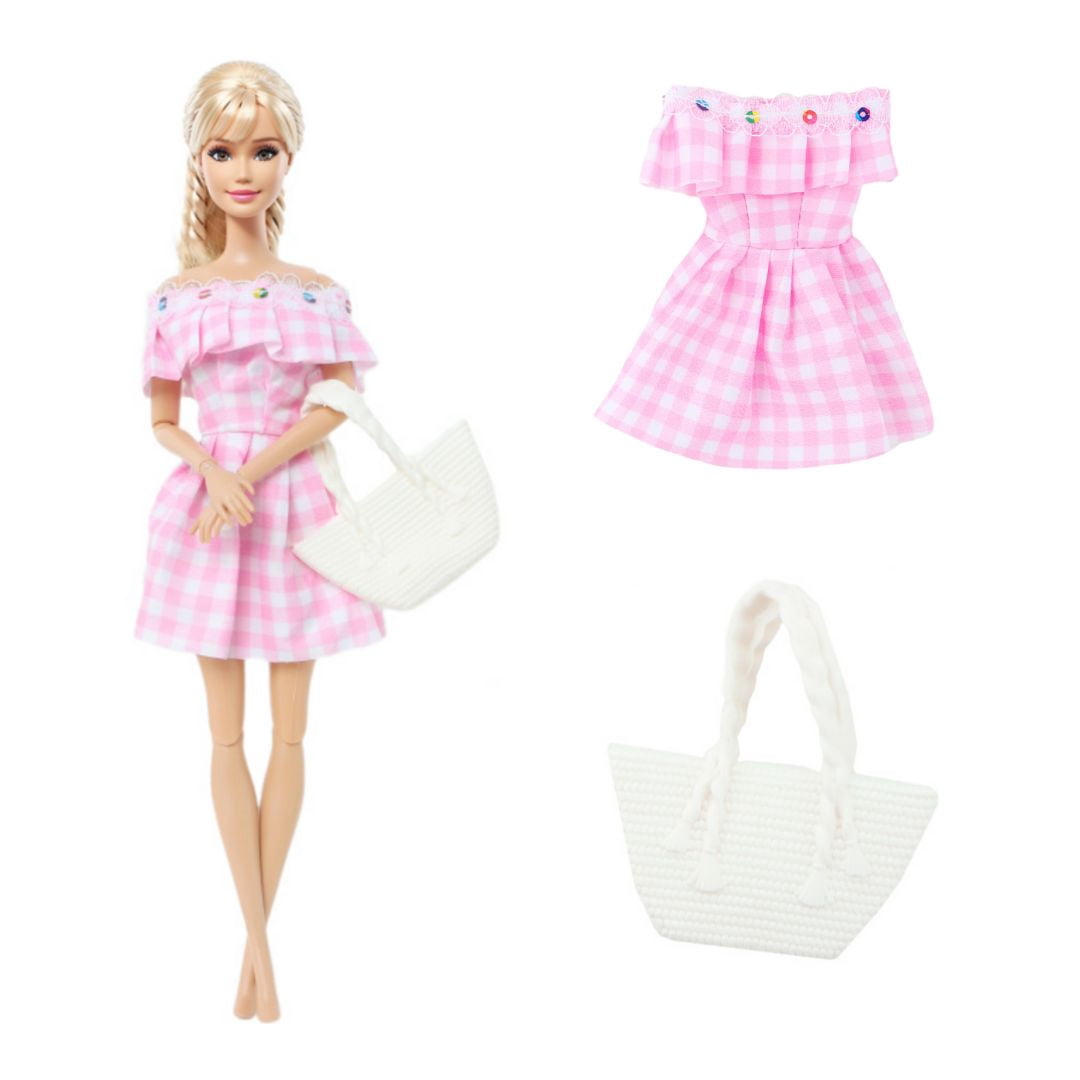 2 Pcs/Set Doll Dress Outfit with Bag Handbag Print Skirt Tops Girl ...