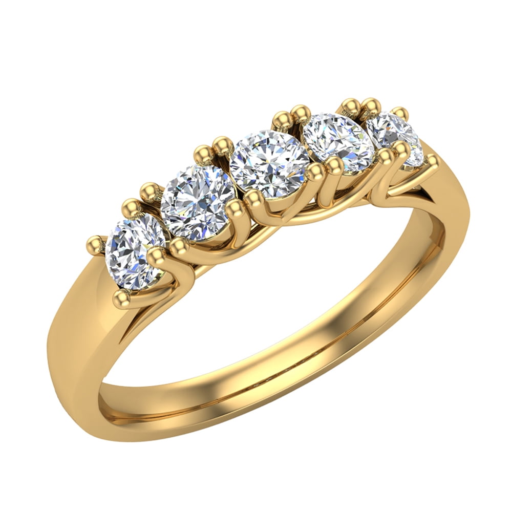 Weding Band Diamond Rings 5 Stone Anniversary Trellis Style 0.75 CT TW ...