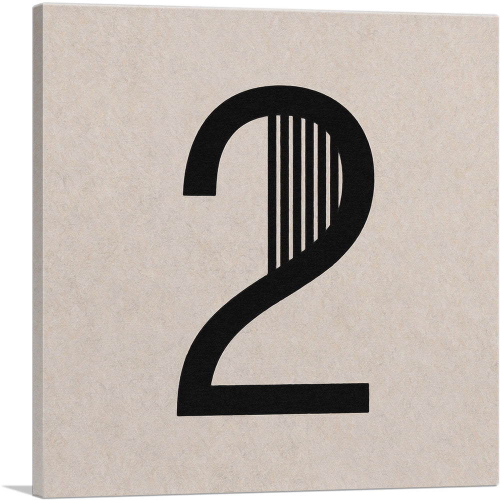 ARTCANVAS Beige Black Line Alphabet Number 2 Two Numeral Canvas Art ...