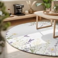 Country Lavender Wild Flower Round Rug 3ft Farmhouse Green Herb ...