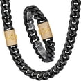 Black Stainless Steel Round Cuban Chain Letter Necklace or Bracelet for ...