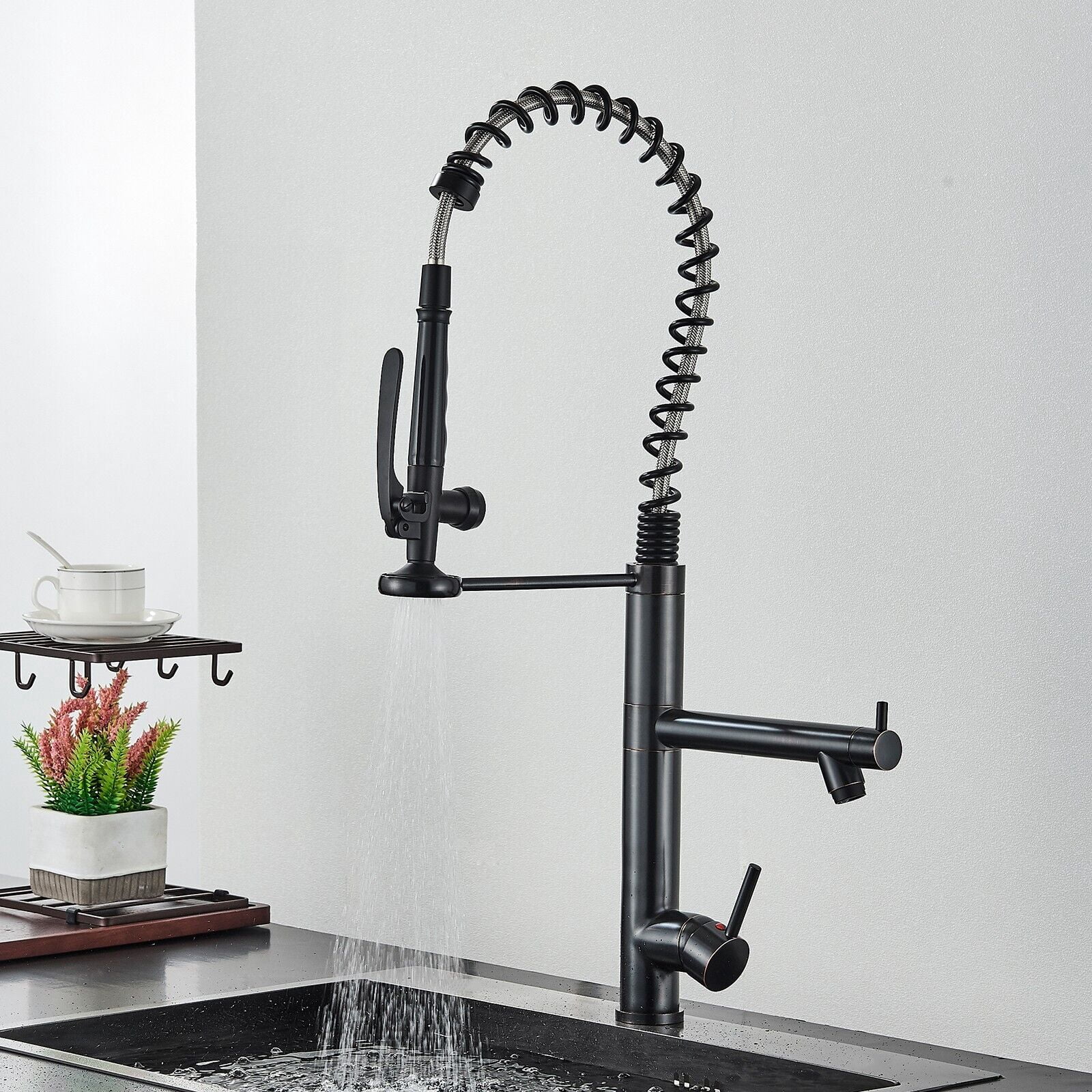 Commercial Pull Down Kitchen Faucet High pressure Sprayer Swivel Mixer ...
