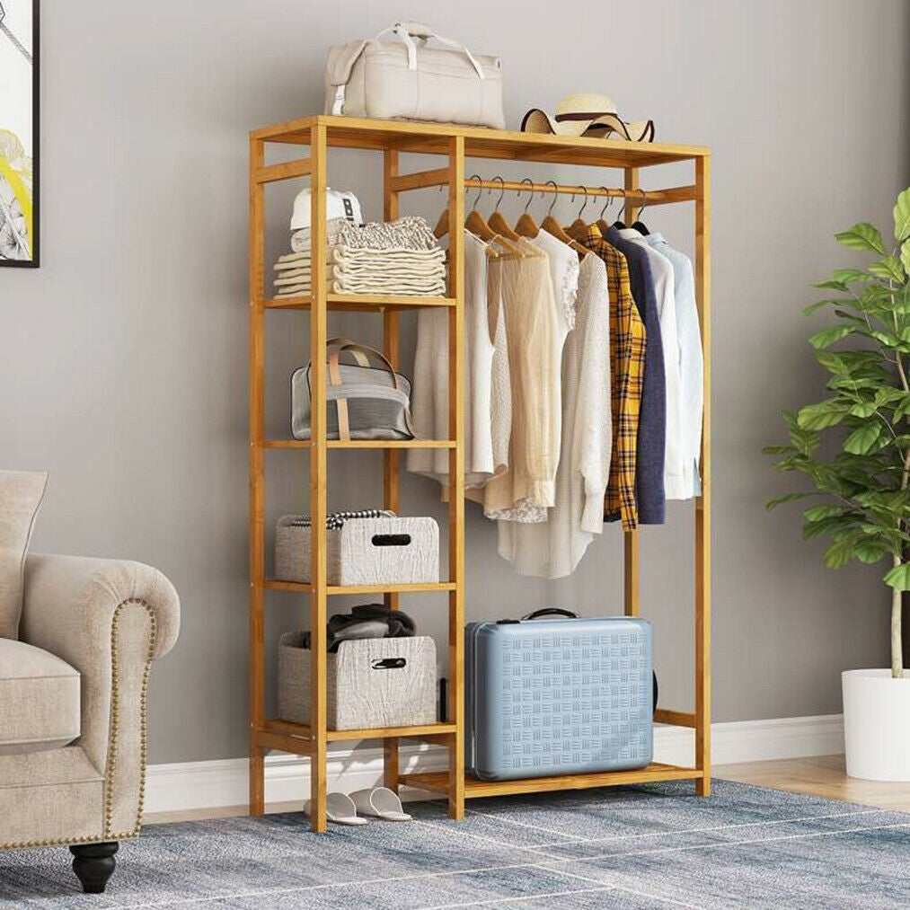 Free-standing Closet Garment Hanging Stand Bamboo Wood Rack - Walmart.com