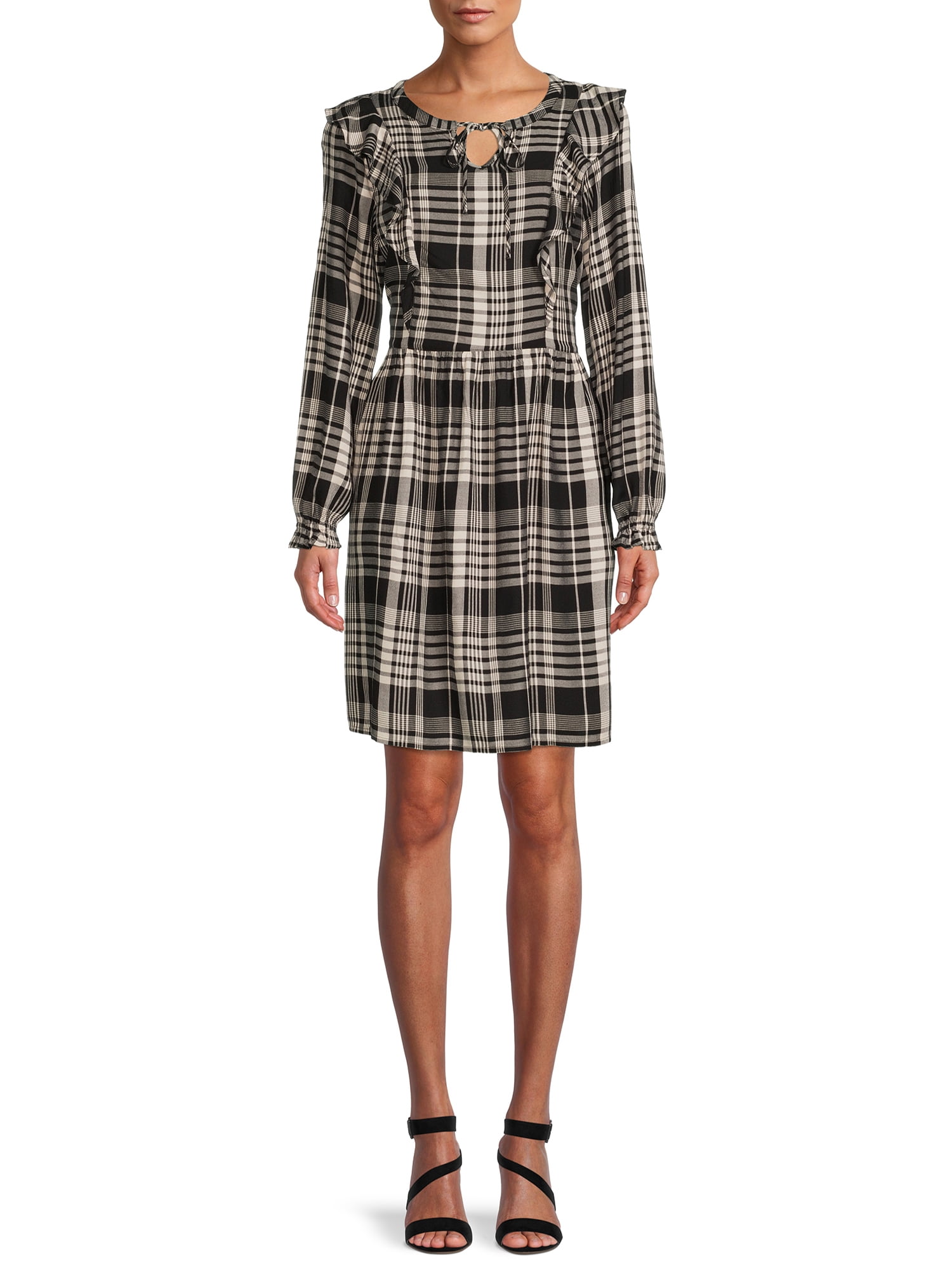 Time and Tru Women's Plaid Ruffle Dress - Walmart.com