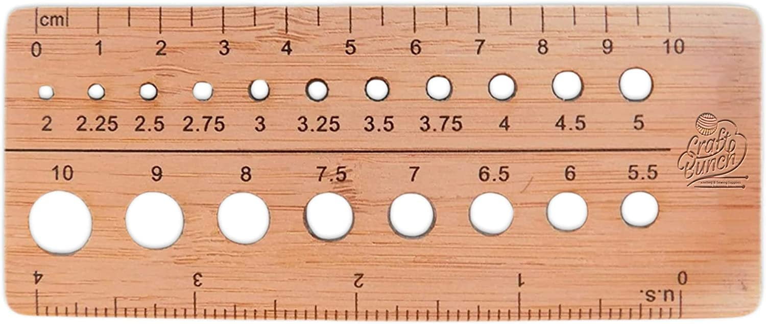 Bamboo Knitting Needle Gauge Ruler & Stitch Counter in US and Metric 4 ...