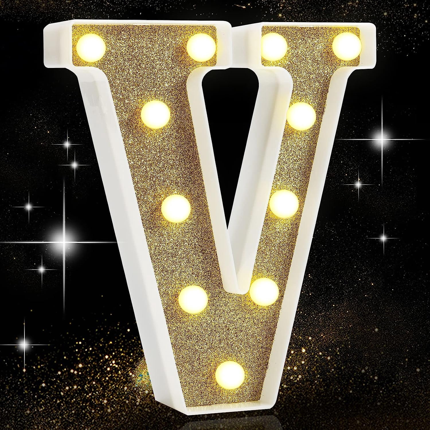 LED Marquee Letter Lights, Light Up Golden Letters Glitter Alphabet ...