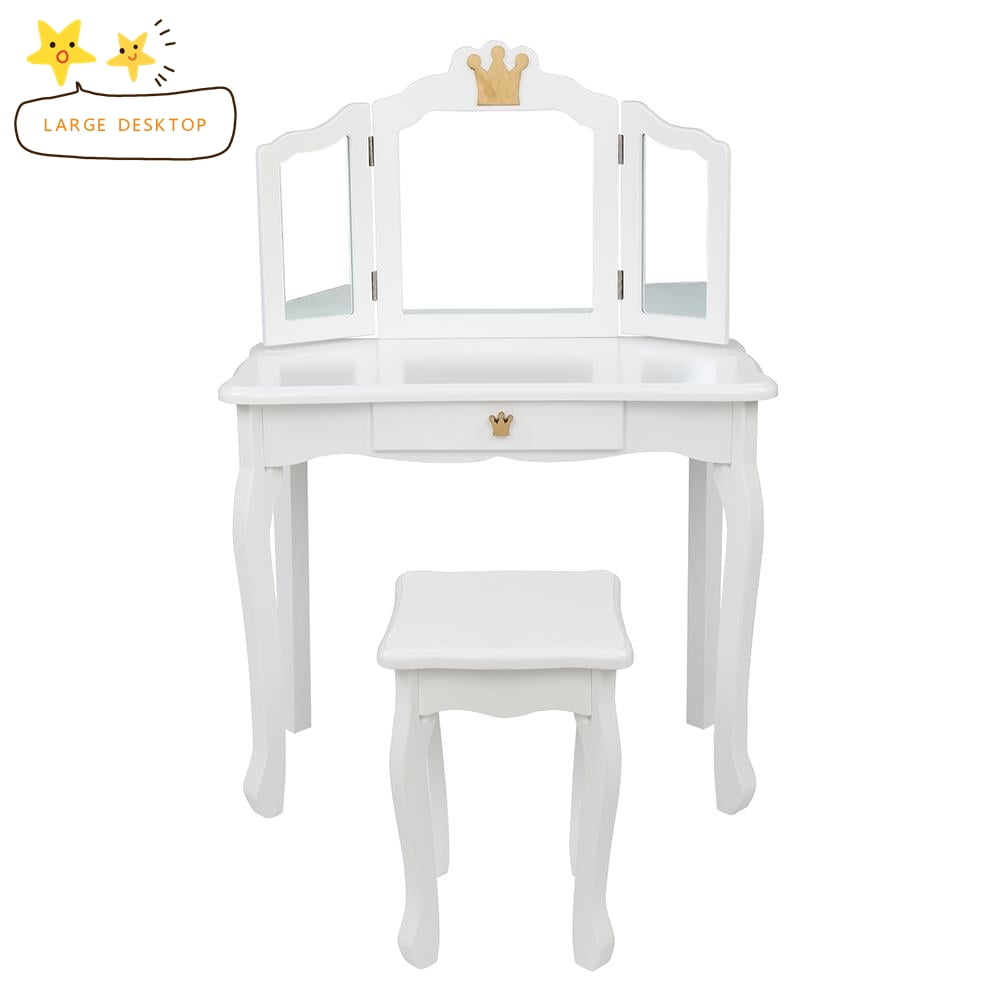 Zimtown Girls Crown Style Wooden Makeup Desk w/ Mirror,Stool,Drawer ...