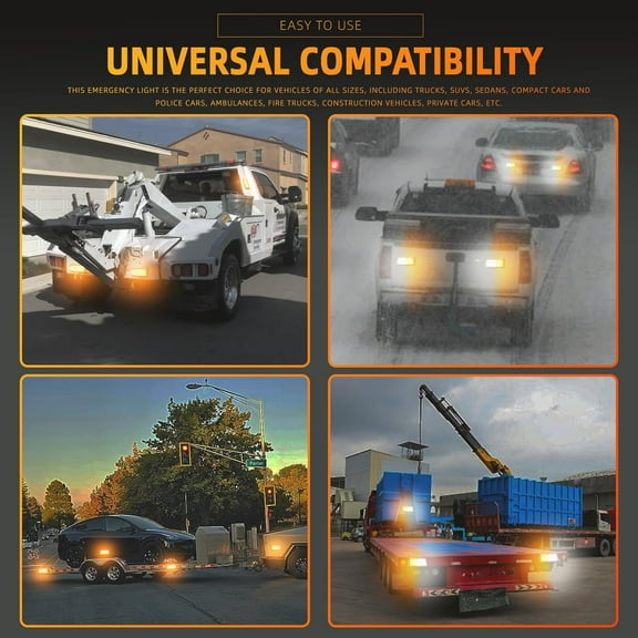 2-Pcs Battery Operated Amber Warning Beacon Ligt w/Magnetic Base ...