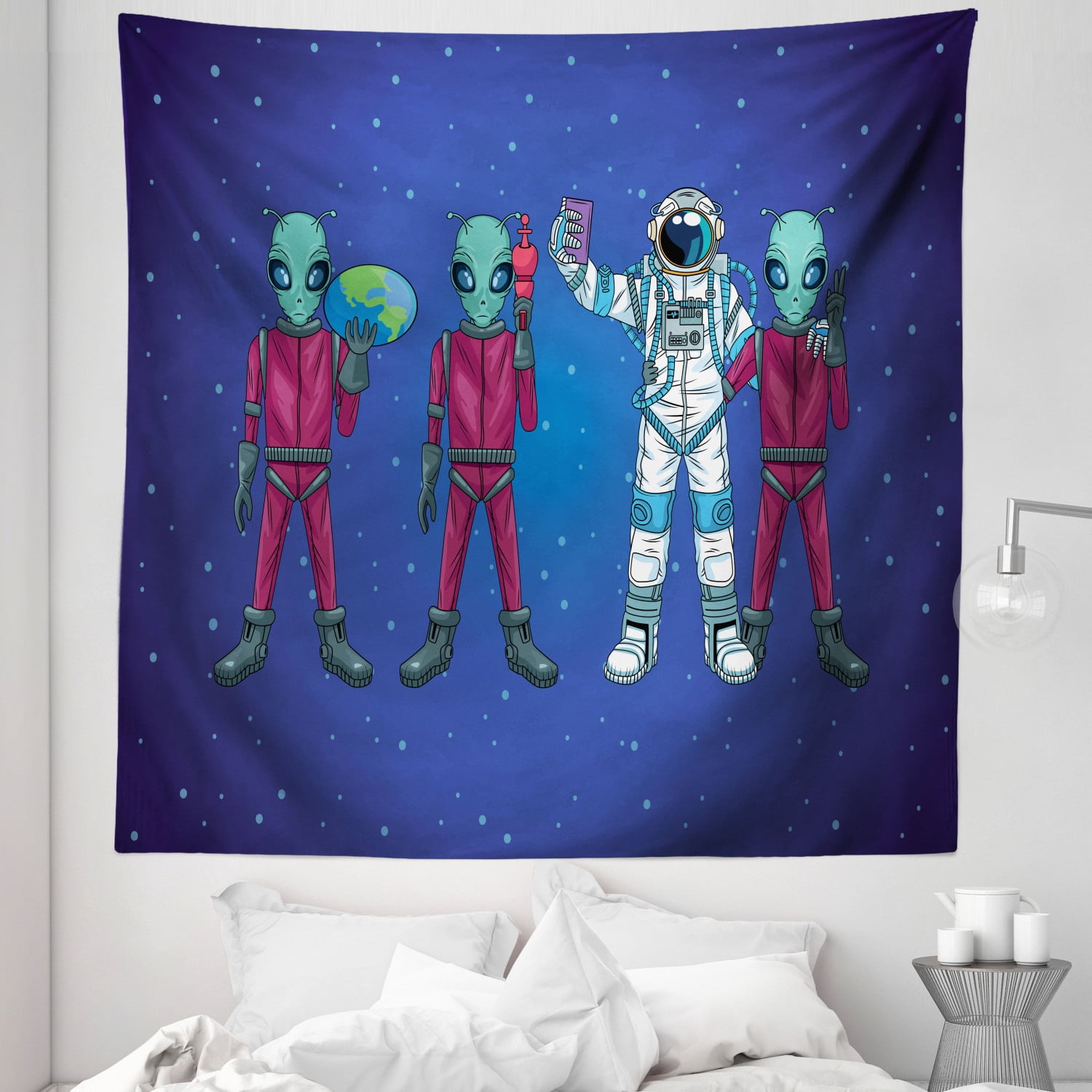 Universe Tapestry, Astronaut and Aliens Pose Taking a Selfie Outer ...