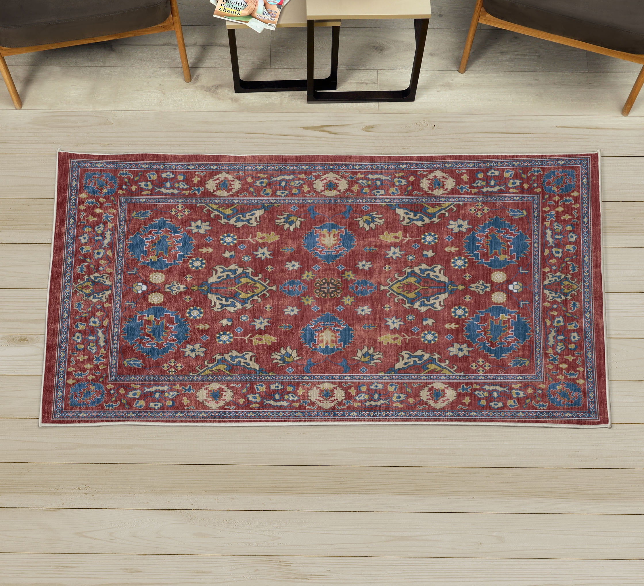 Ethnic Decorative Rug, Traditional Colored Folk Floral Ornaments ...