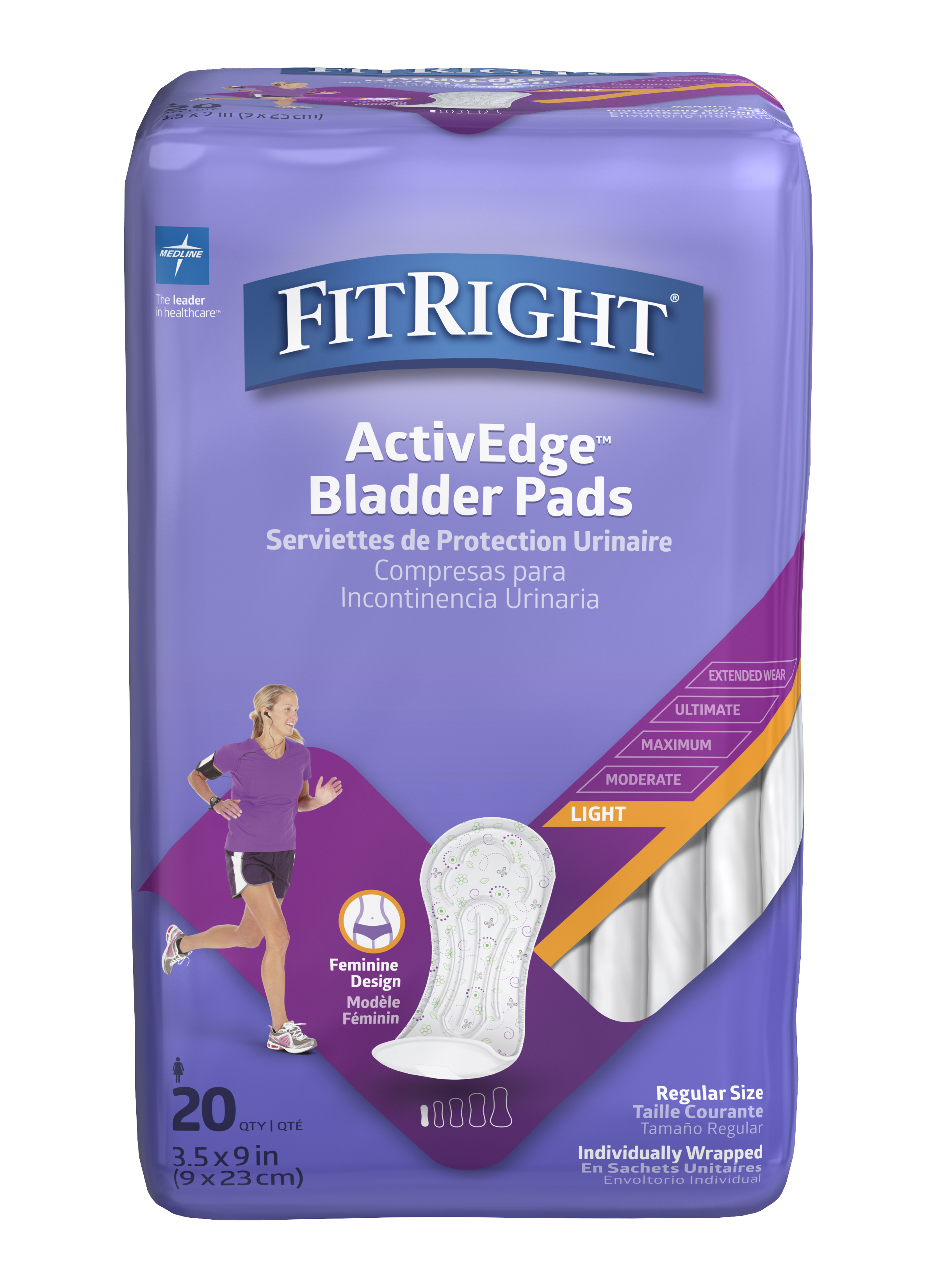 FitRight Incontinence Bladder Control Pads, Light Absorbency, 3.5"x9 ...