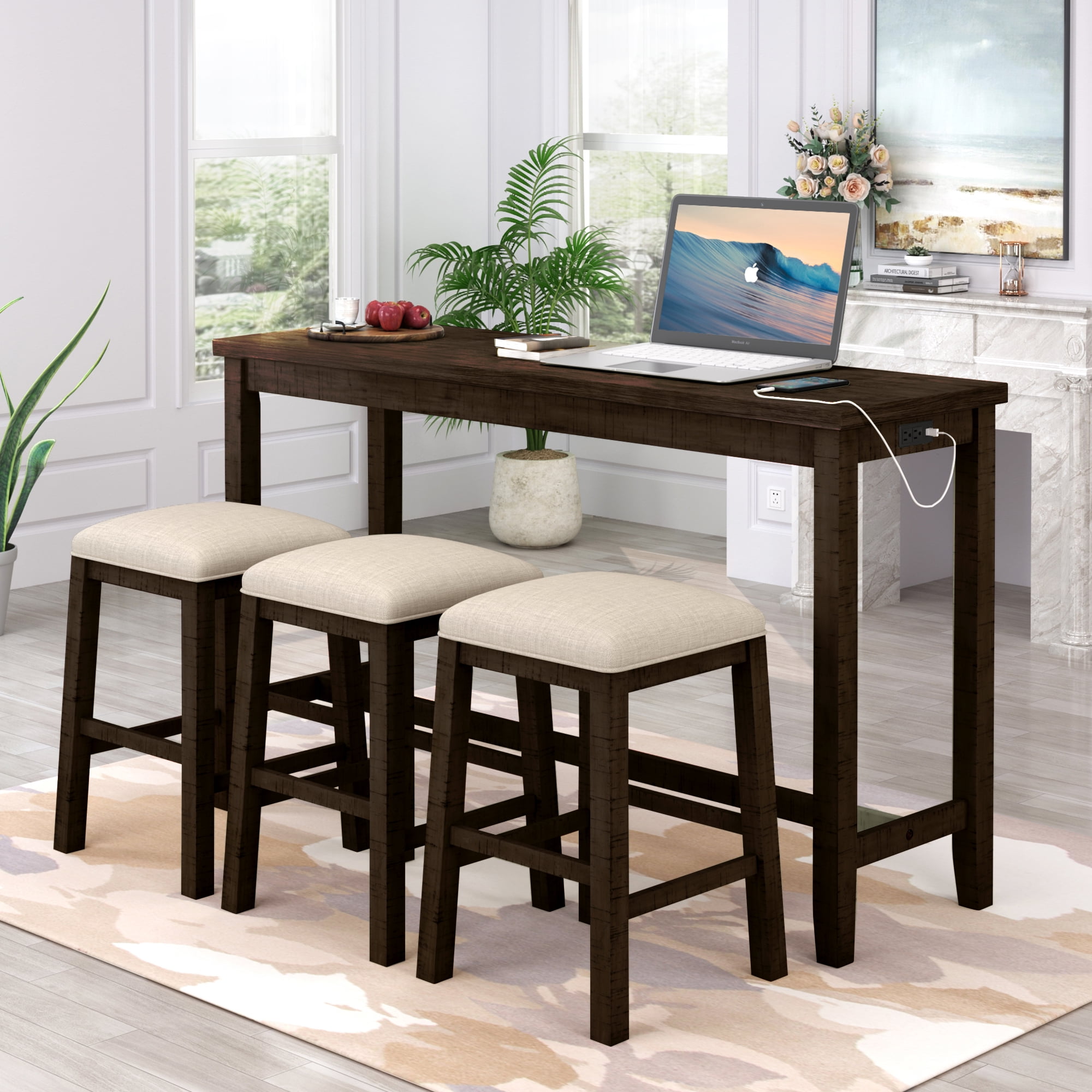 Churanty Dining Bar Table Set with USB Charging Station and Socket ...