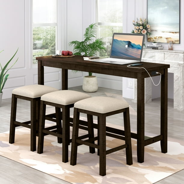 Churanty Dining Bar Table Set with USB Charging Station and Socket ...
