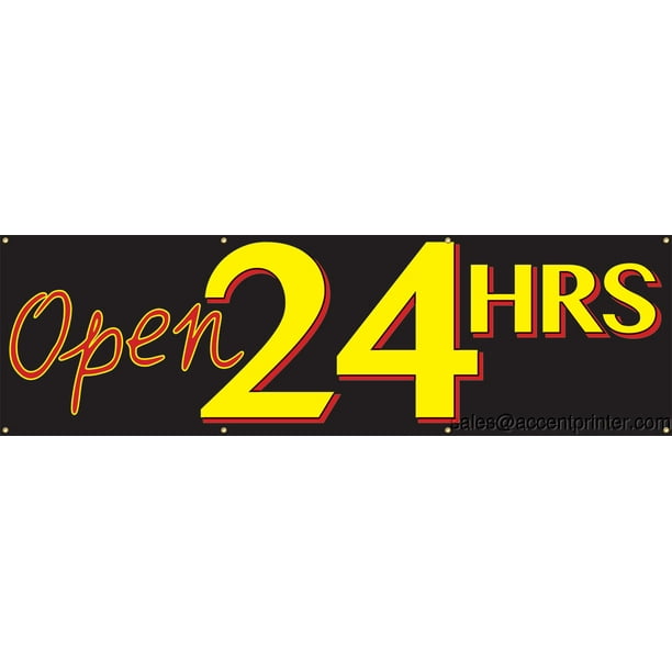 Open 24 Hrs Vinyl Display Banner with Grommets, 3'hx10'w, Full Color ...