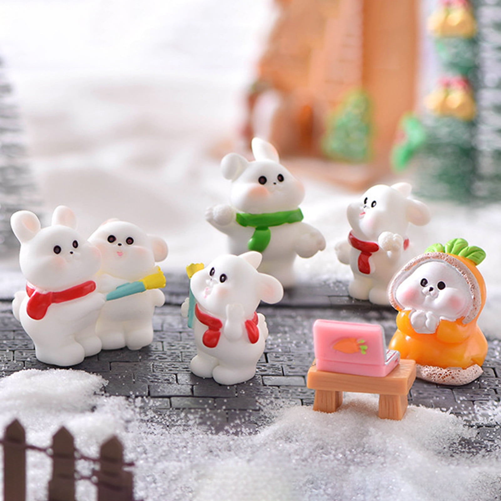 Vnanda 8Packs Cute Animal Rabbit Miniature Animal Figures Mini Bunny ...