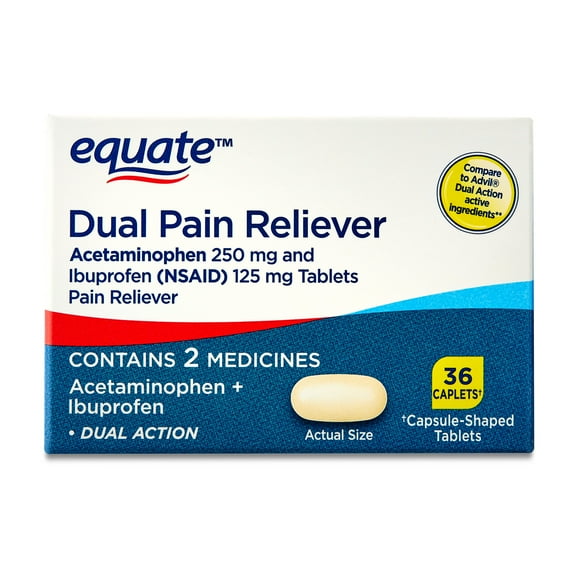 Equate Dual Action Acetaminophen 250 mg and Ibuprofen (NSAID) 125 mg ...