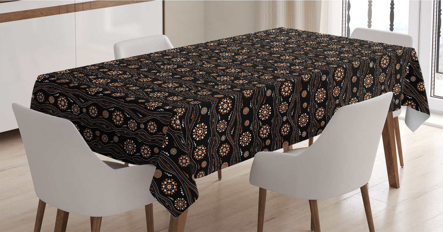 Aboriginal Tablecloth, Abstract Round Motifs with Dots and Waves on ...