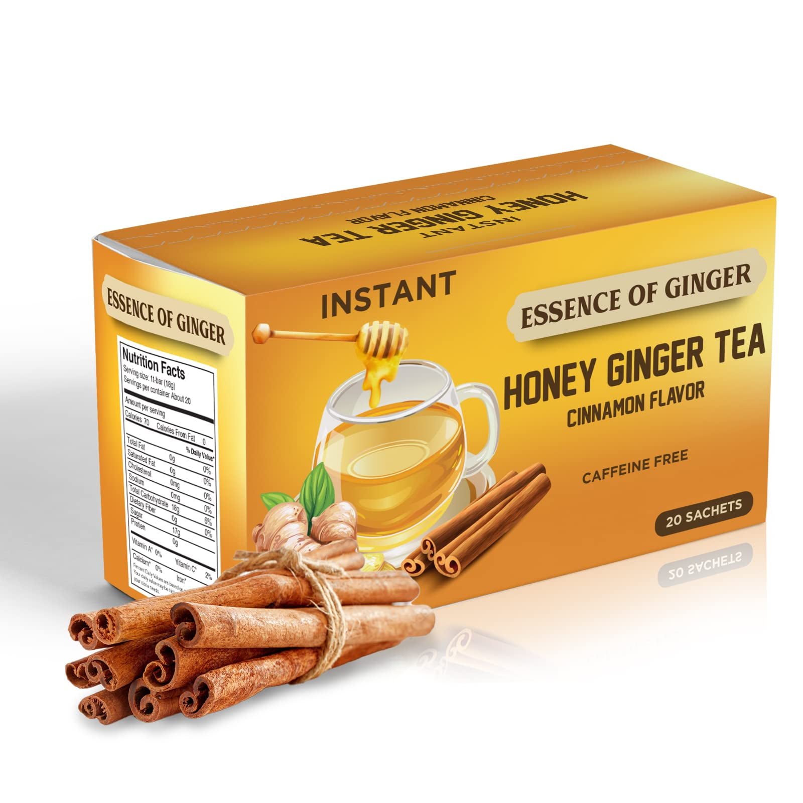 Natural Honey Ginger Cinnamon Flavor Tea 20 Sachet Packets Instant ...
