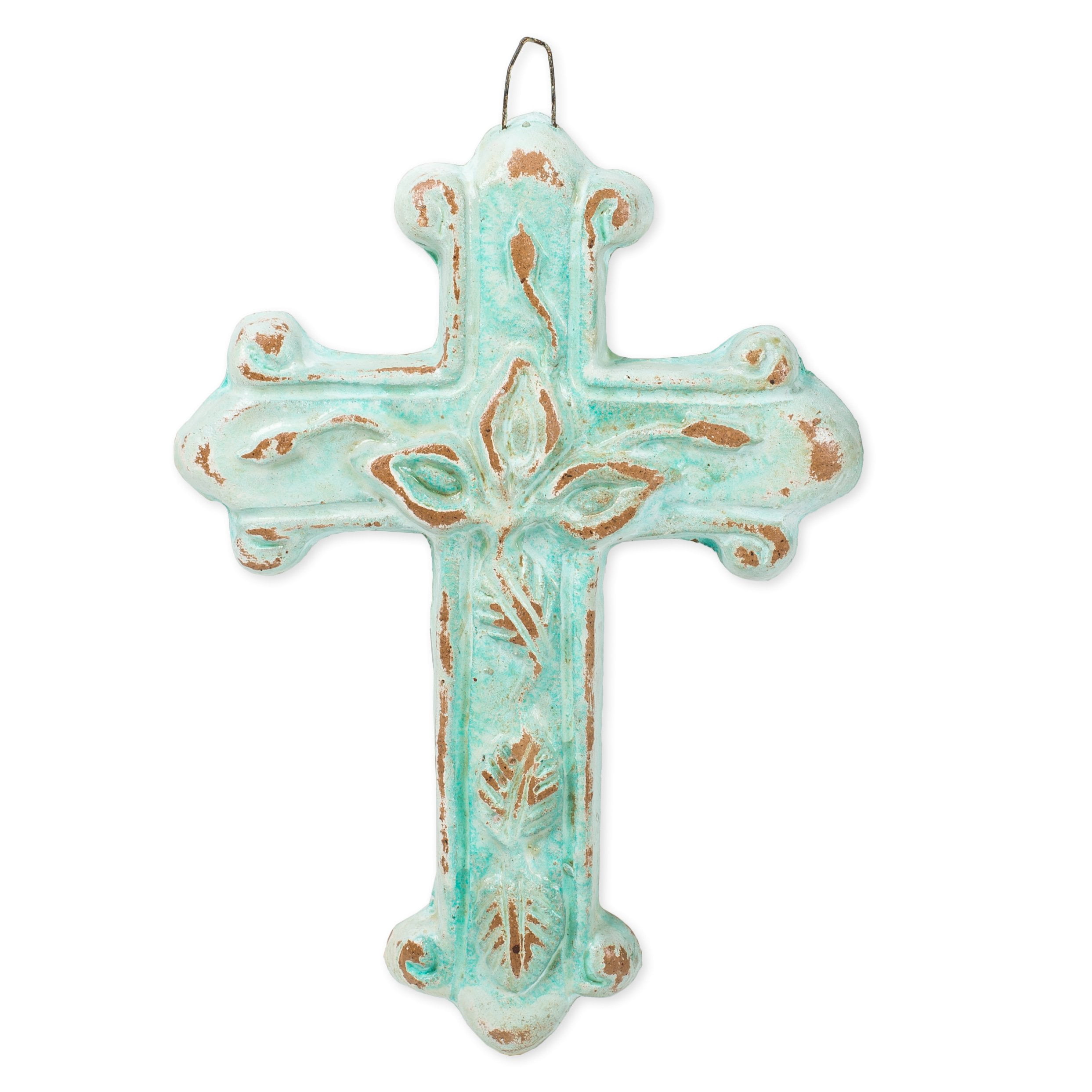 Sedona Spirit Clay Cross Cala Lily Distressed Azul Blue Wall Cross ...