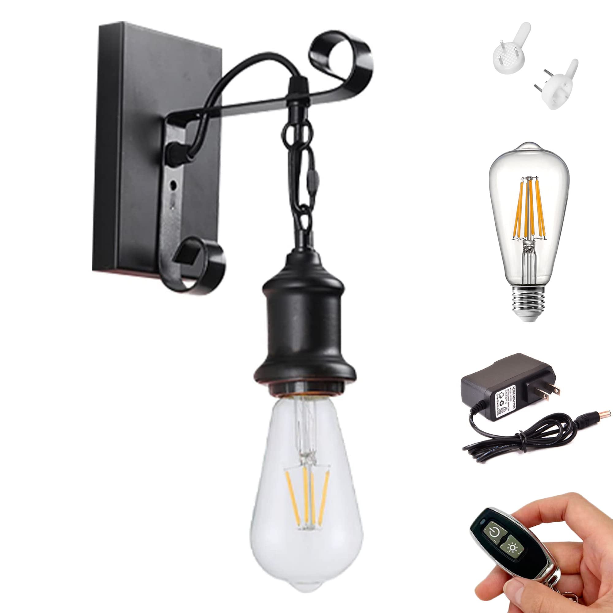 Kiven 1-Light Battery Operated Iron Wall Lamp, Vintage Black ...