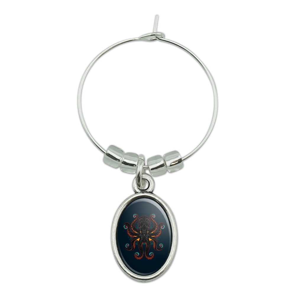 Black Octopus in the Abyss Wine Glass Oval Charm Drink Marker - Walmart.com