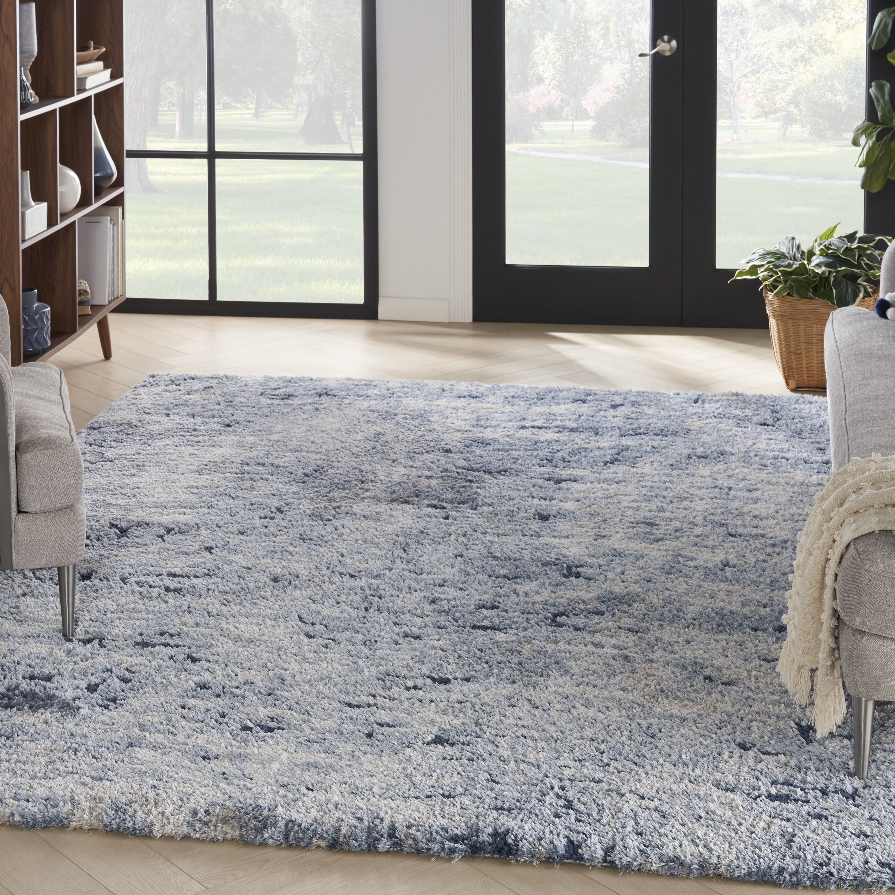 Nourison Luxurious Shag Abstract Modern Light Blue 6'7" x 9'2" Area Rug ...