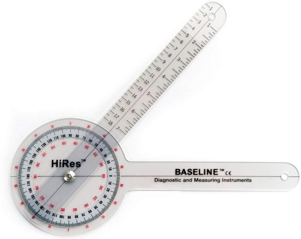 Baseline 360 degree clear plastic goniometer joint angle and range of ...